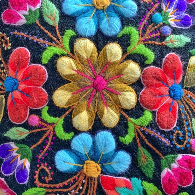 Hand Embroidered Cushion Cover – Black Color – Peruvian – Wool – Floral ...