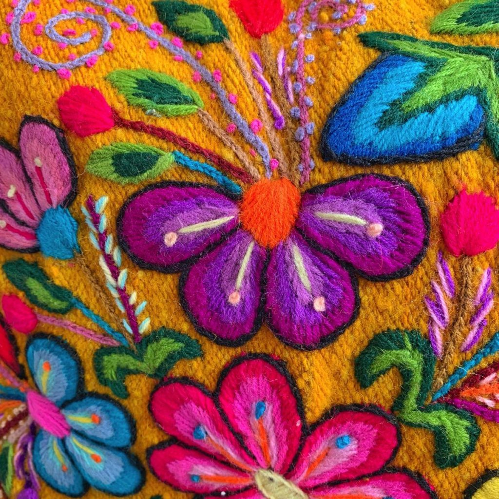 Hand Embroidered Cushion Cover – Yellow Color – Peruvian – Wool ...